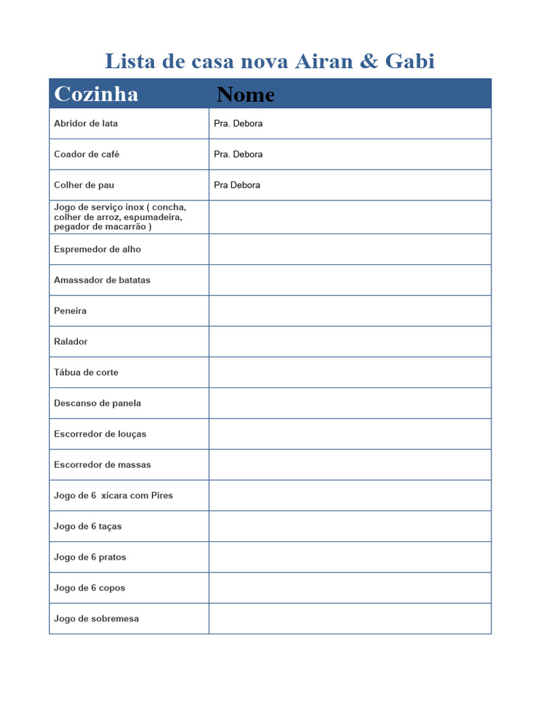 Lista de Casa Nova | PDF