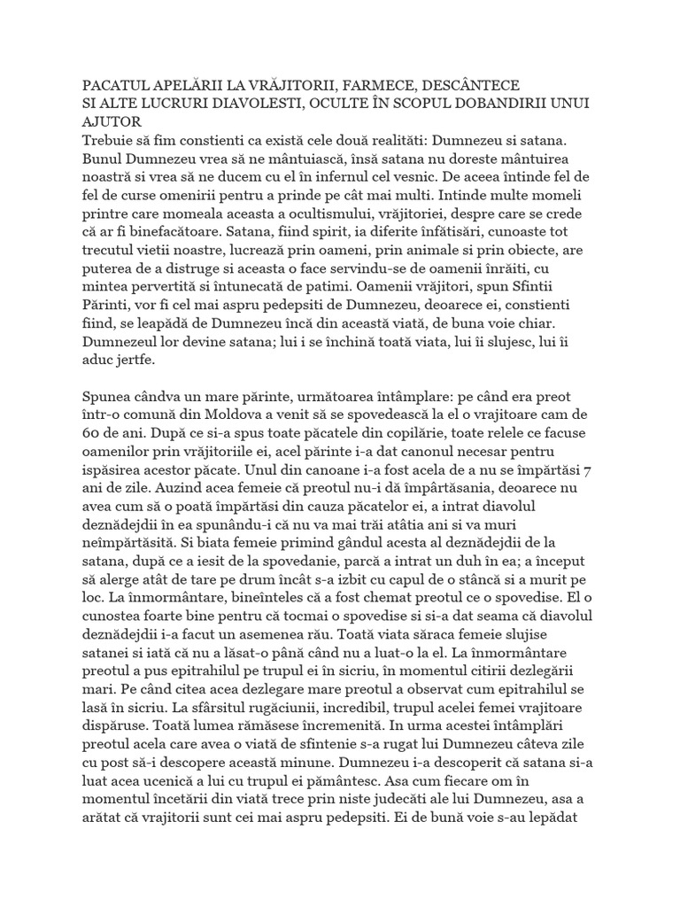 Pacatul Apelării La Vrăjitorii, Farmece, Descântece | PDF