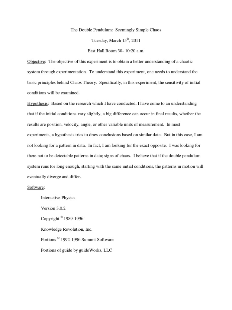 The Double Pendulum Experiment | PDF | Chaos Theory | Experiment