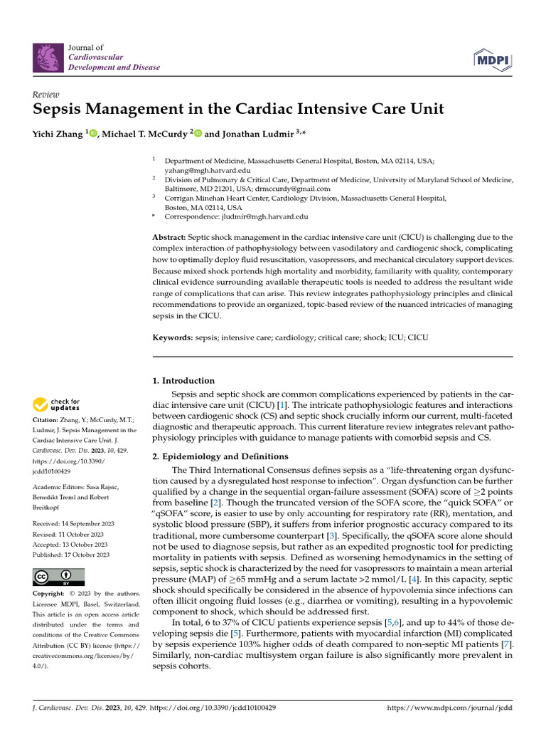 Sepsis Management in The Cardiac Intensive Care Unit | PDF