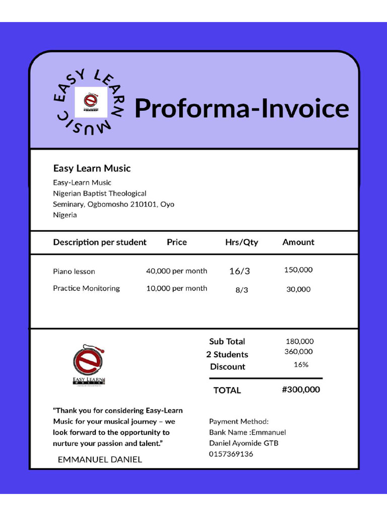 Easy Learn Music Proforma Invoice | PDF