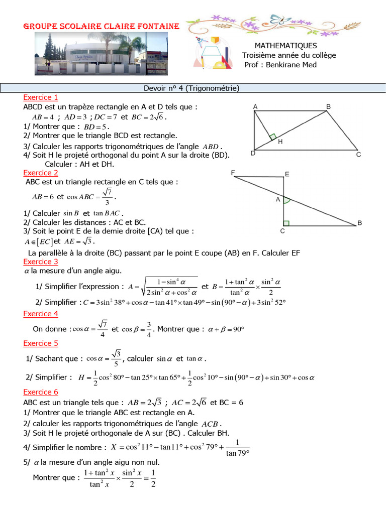 Devoir 4 (Trigonomètrie) | PDF