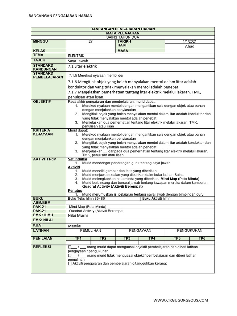 Sains 2 W27 LK | PDF