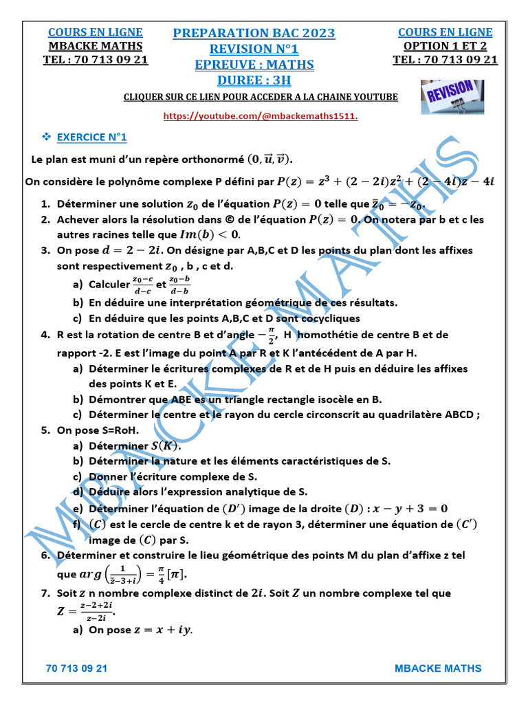 MATHS TS REVISION N°1 BAC 2023 Cours en Ligne MBACKE MATHS | PDF