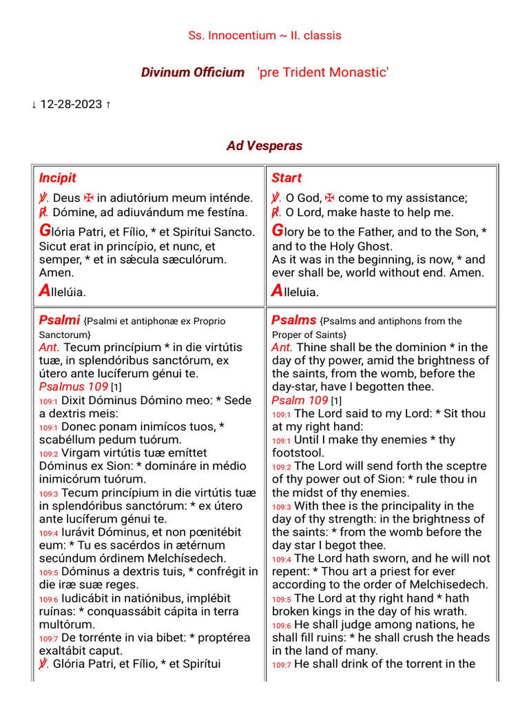 eVetusOrdo 12282023 Vespera | PDF | Prayer | Christian Worship And Liturgy