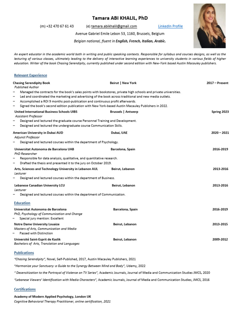 Tamara Abi-Khalil Resume Academic | PDF