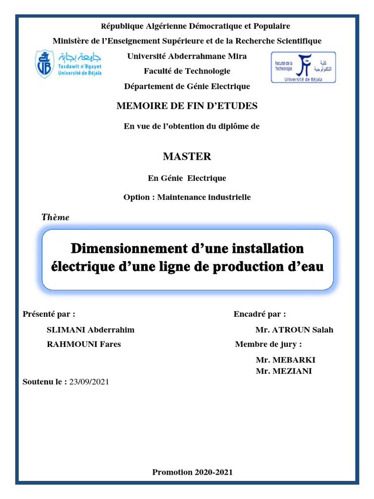Dimensionnement D'une Installation Electrique D'une Ligne de Production D'eau | PDF