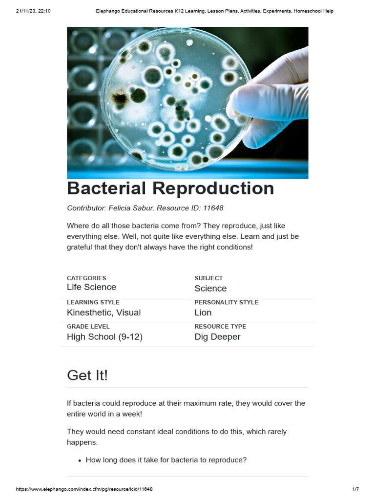 Bacterial Reproduction | PDF