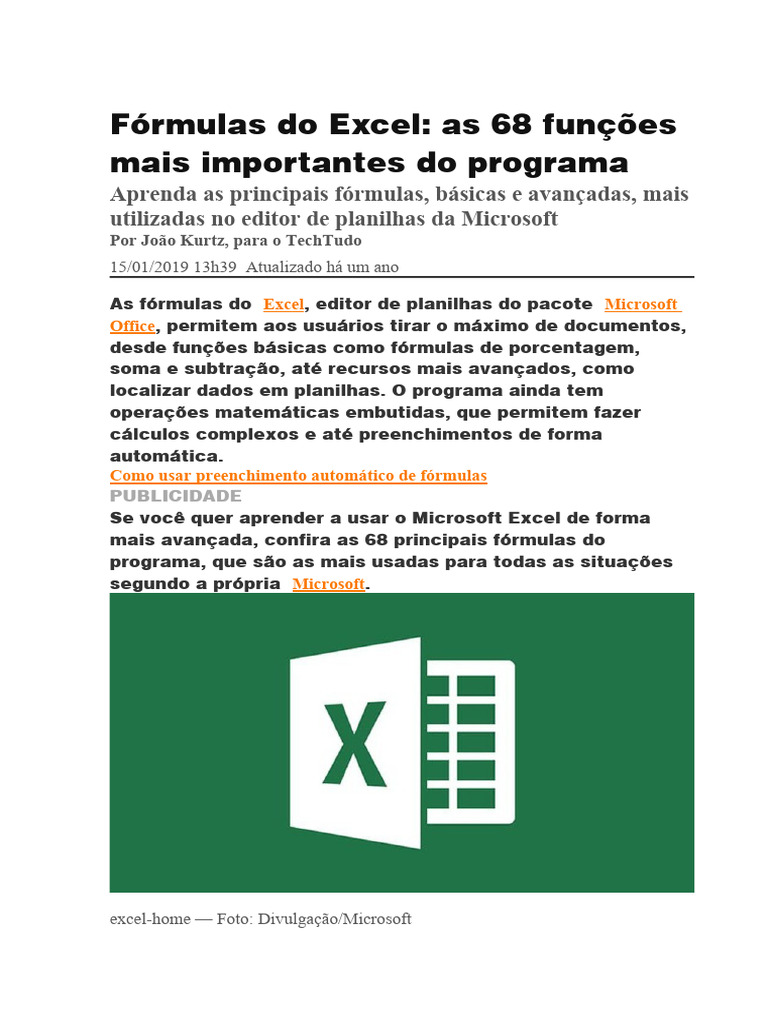 68 Fórmulas Excel | PDF