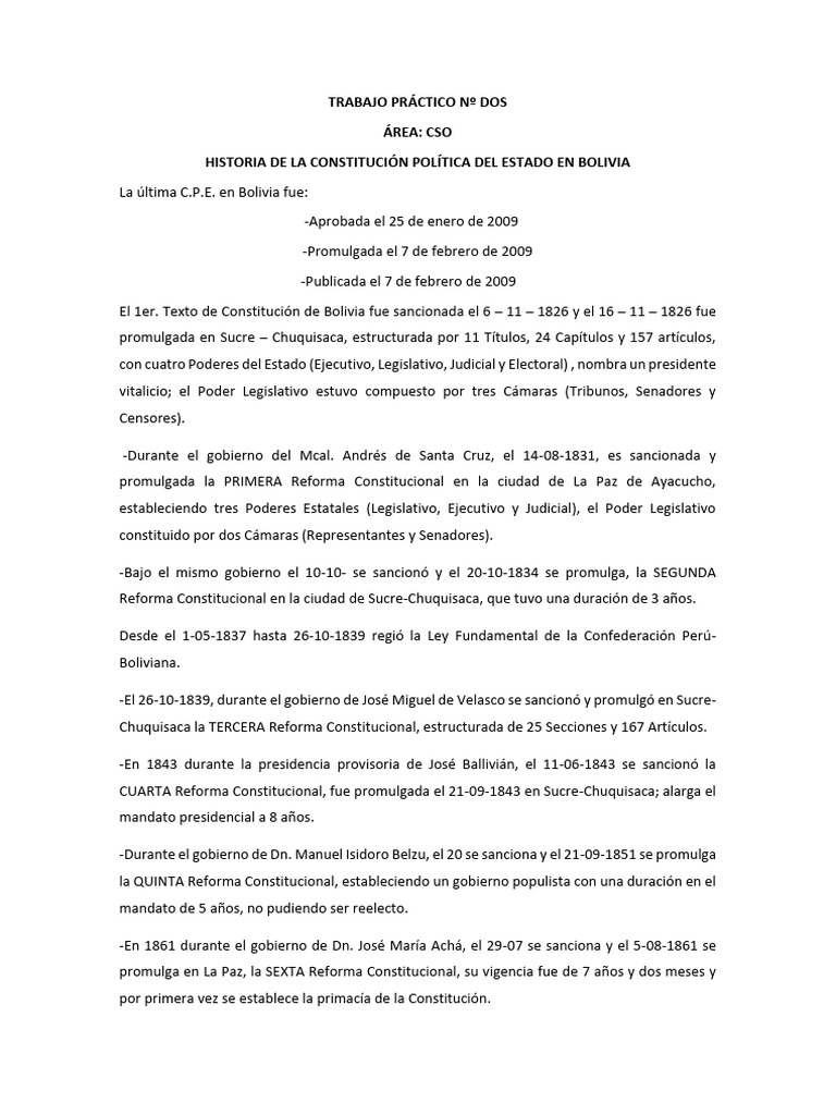 Historia de La Constitucion | PDF | Bolivia | Constitución