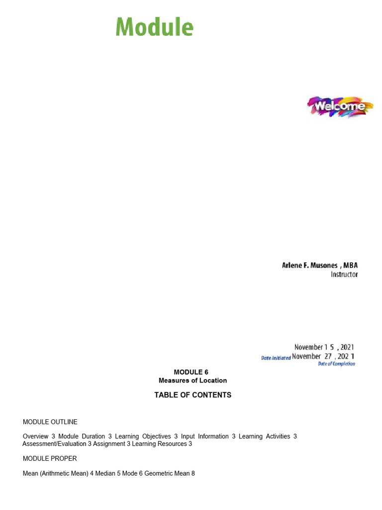 MODULE 6 Measures of Location | PDF | Mode (Statistics) | Mean