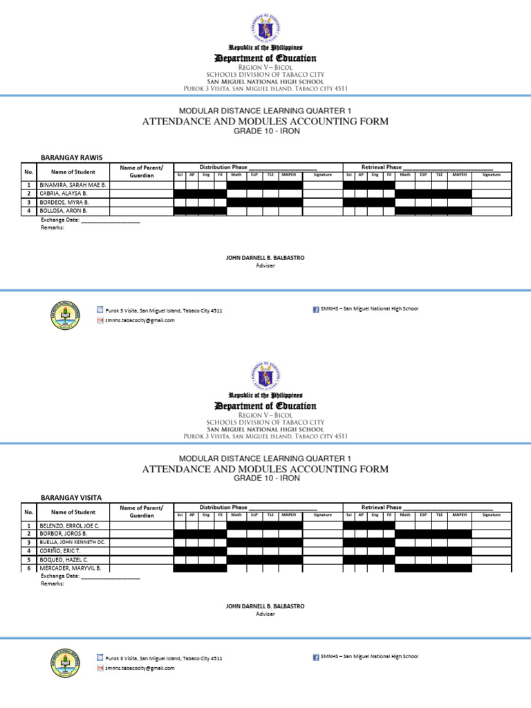 Attendance and Modules Accounting Form | PDF