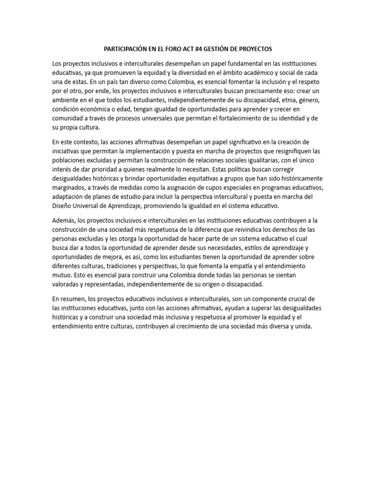 Foro Act #4 Gestión de Proyectos | PDF