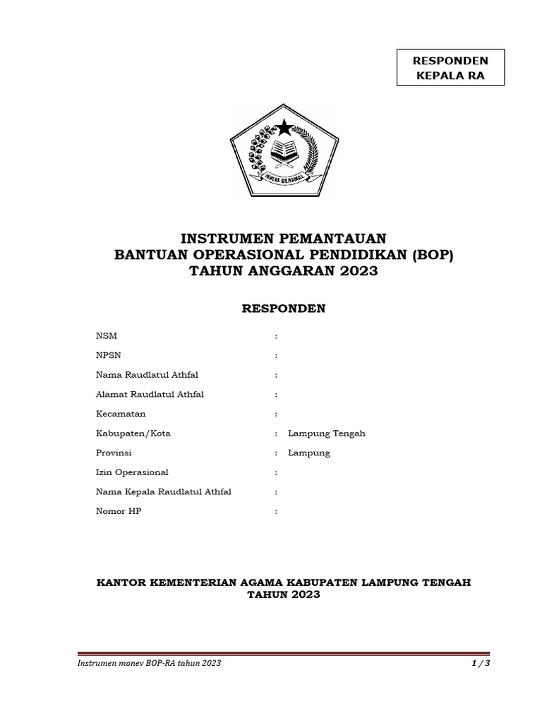 Instrumen Monev Bop 2023 | PDF