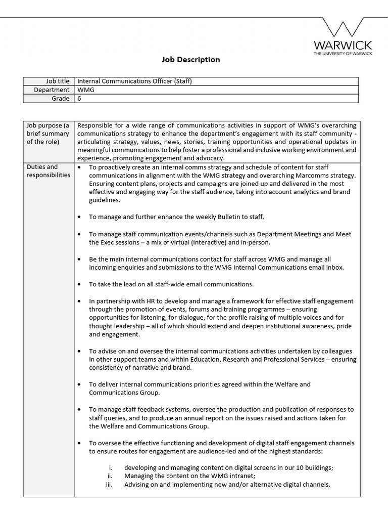 Internal Communications Officer Role | PDF | Communication | Human ...
