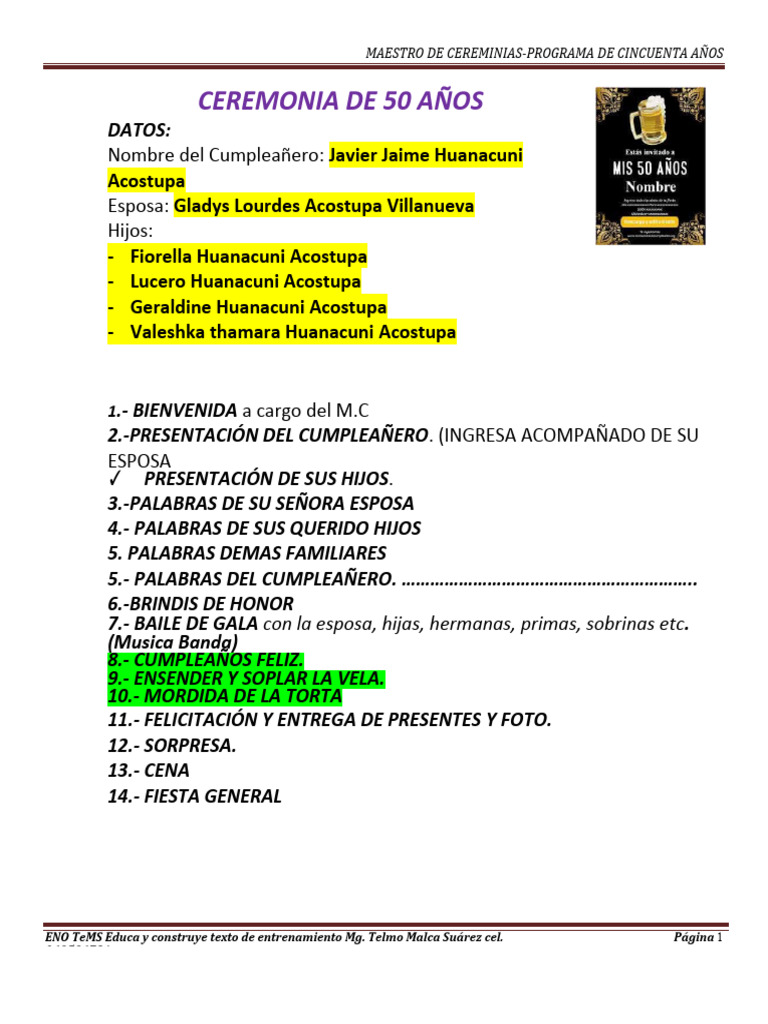 Programa de Ceremonia 50 Años Javier Huanacuni | PDF