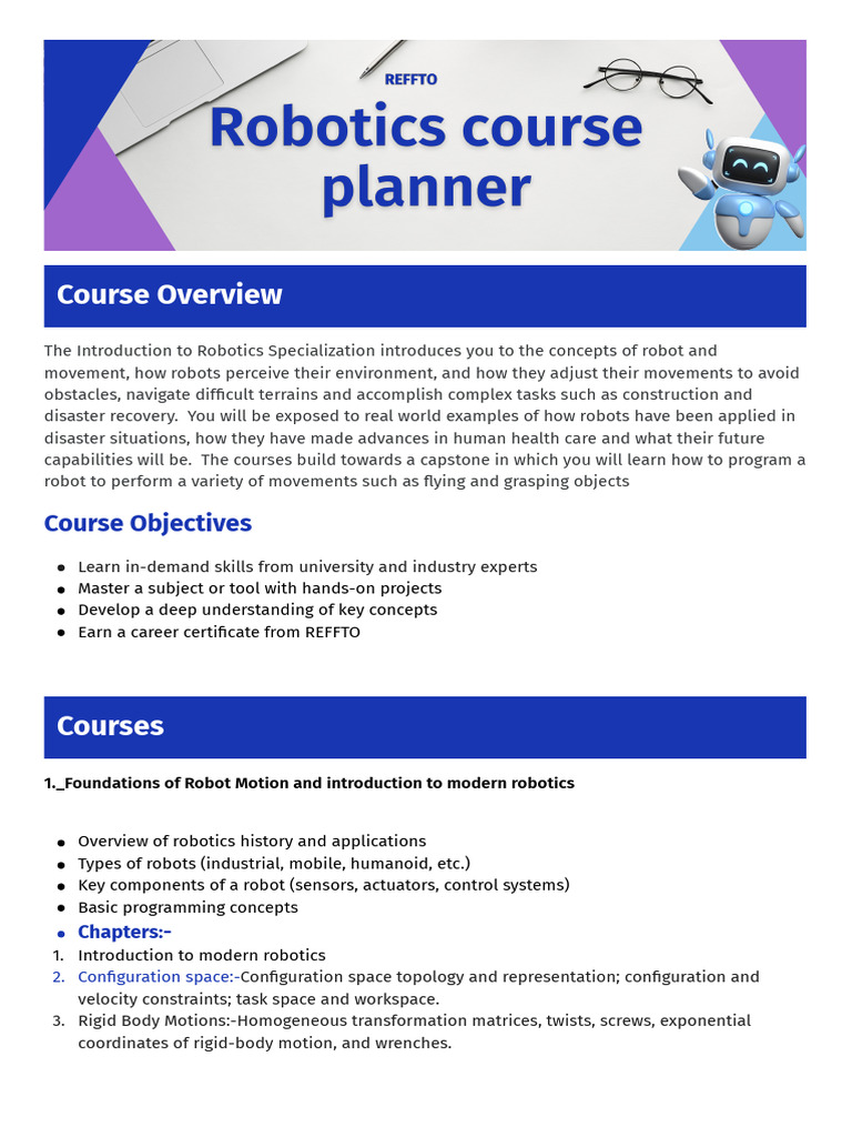Course Planner For Robotics | PDF | Robotics | Robot