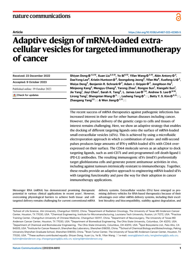Adaptive Design Of Mrna Loaded Extracellular Vesicles For Targeted