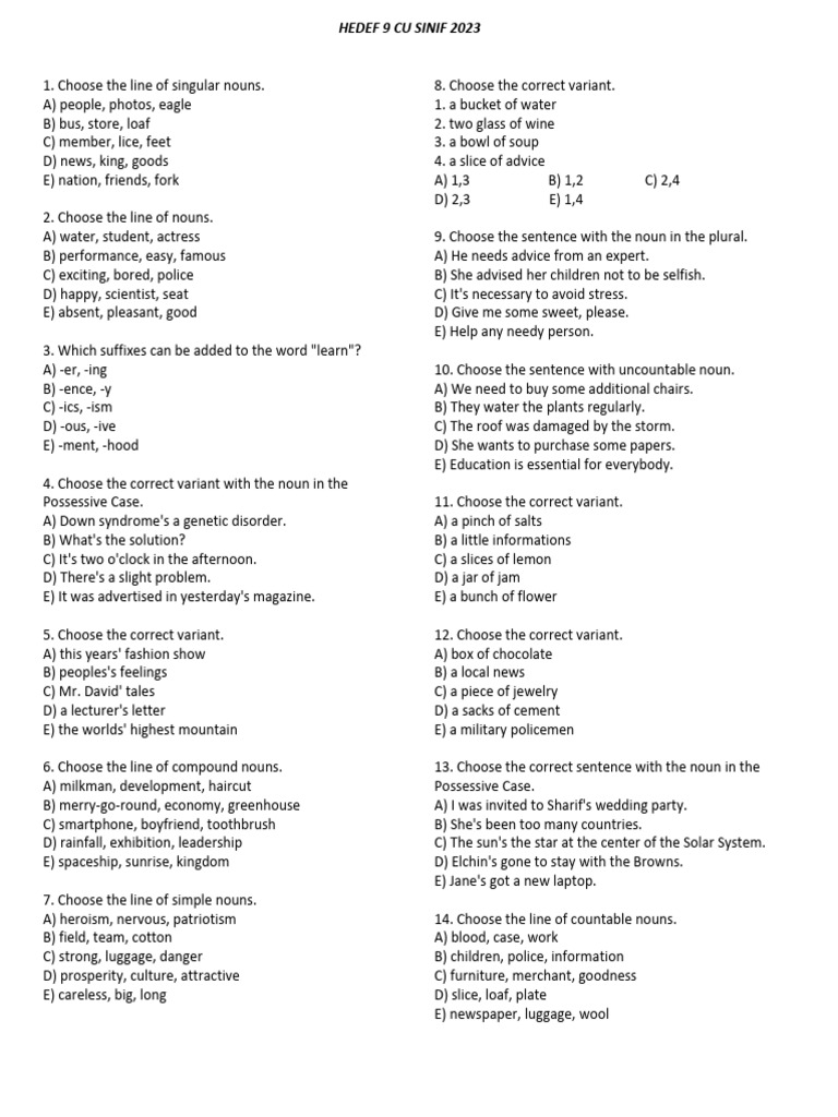 Hedef 9 Cu Sinif Sentyabr 2023 | PDF