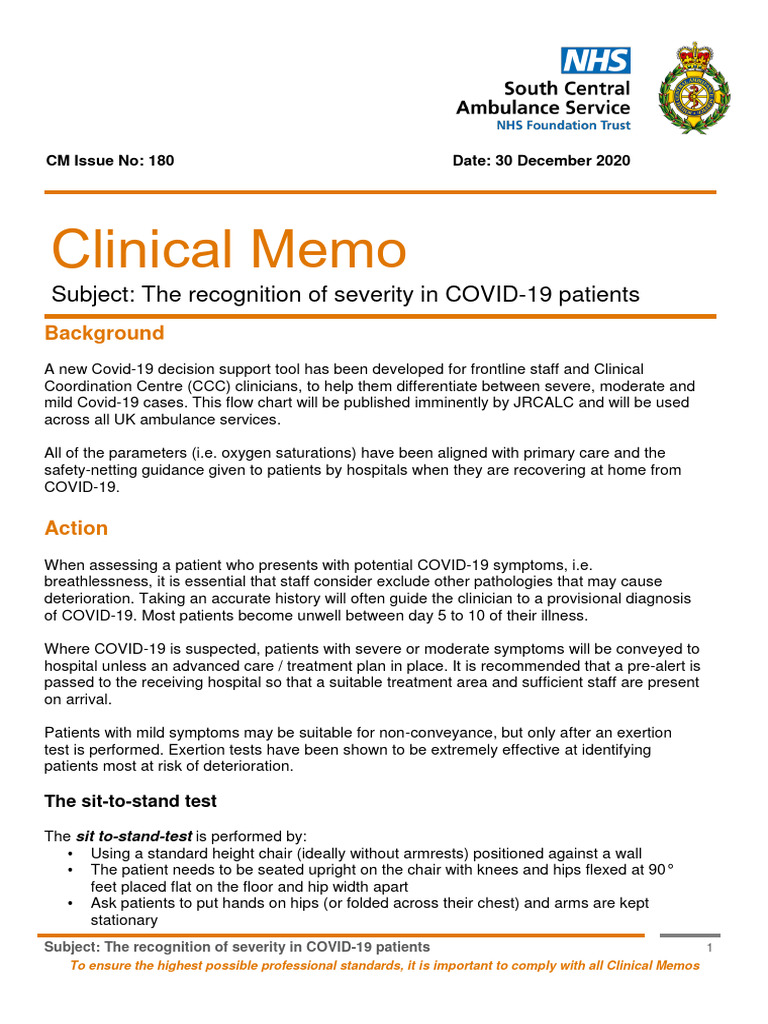 Clinical Memo Issue - Recognition of Severity in COVID-19 Patients ...