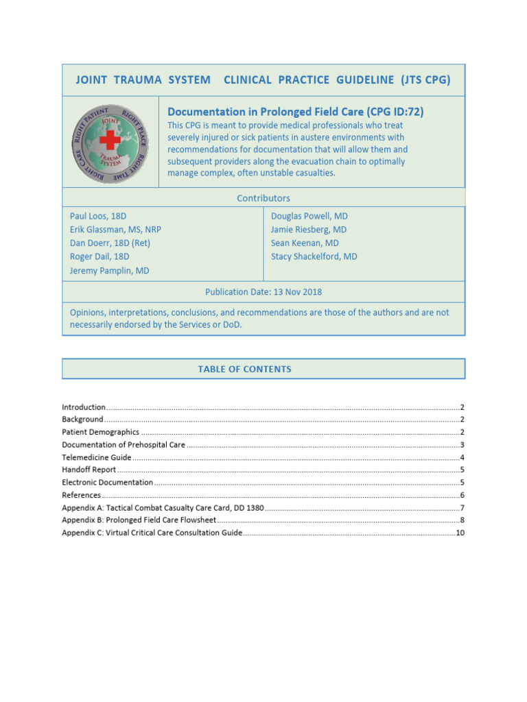 JTS CPG for Prolonged Field Care | PDF | Emergency Department ...