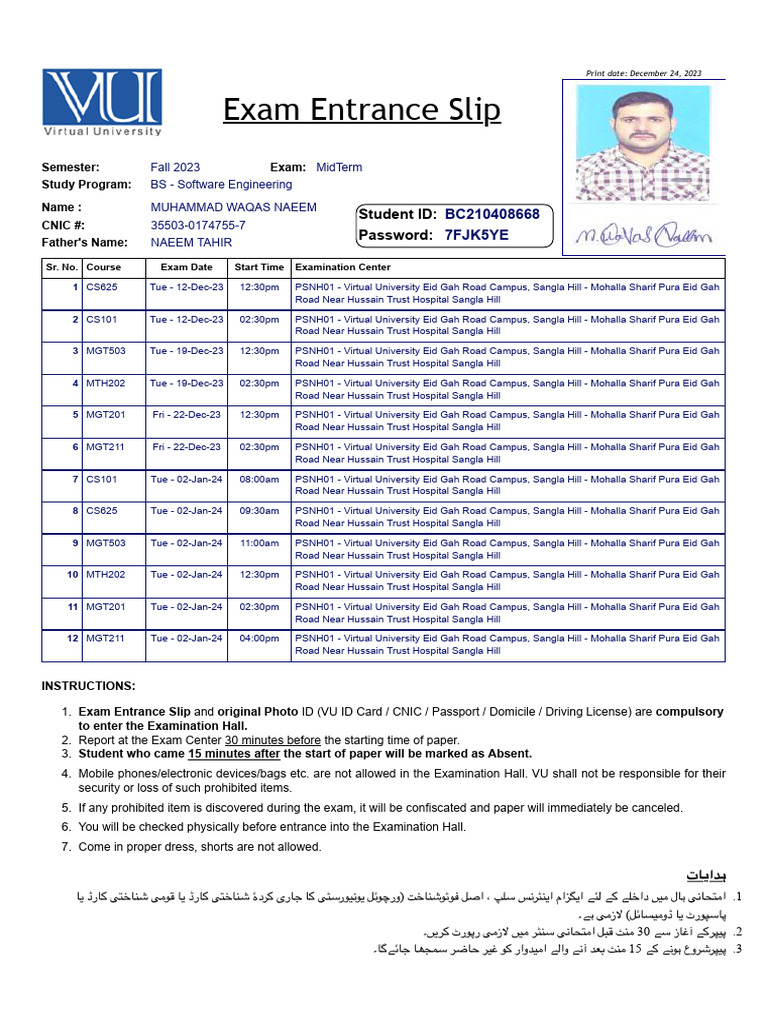 Fall 2023 MidTerm Exam Schedule | PDF