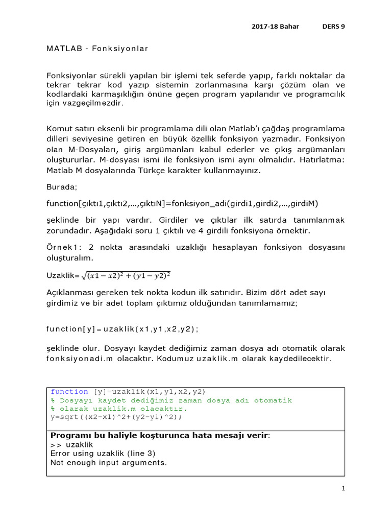 MATLAB-Ders 9 2018 | PDF