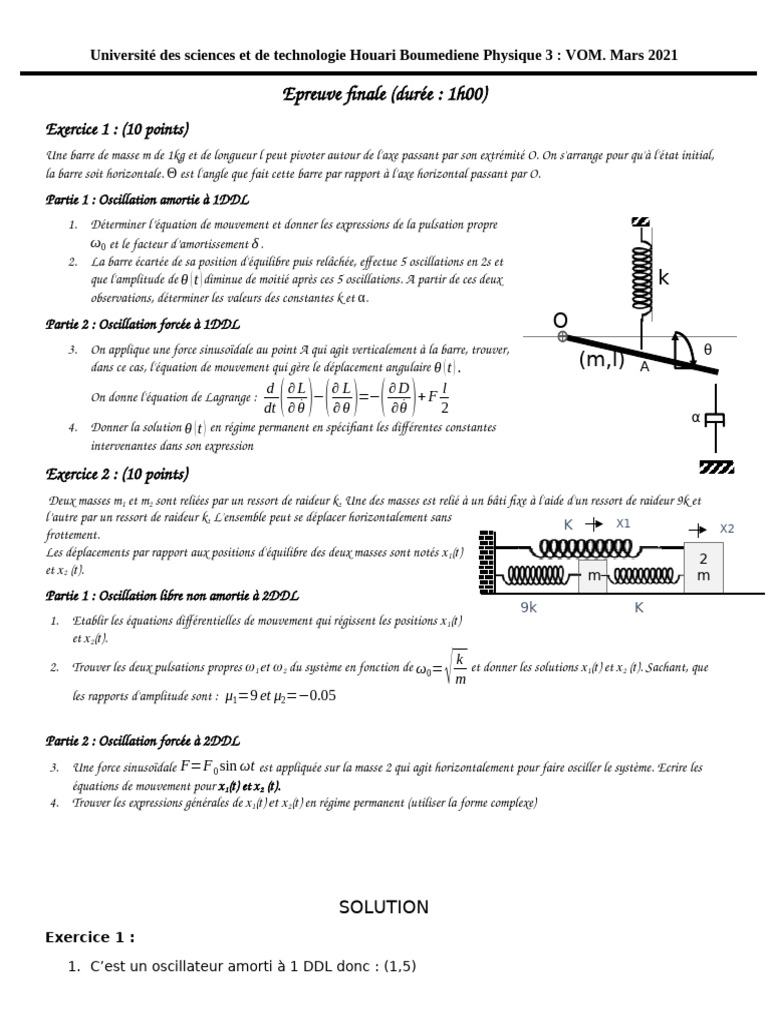 Examen1 Ondes Et Vibration | PDF