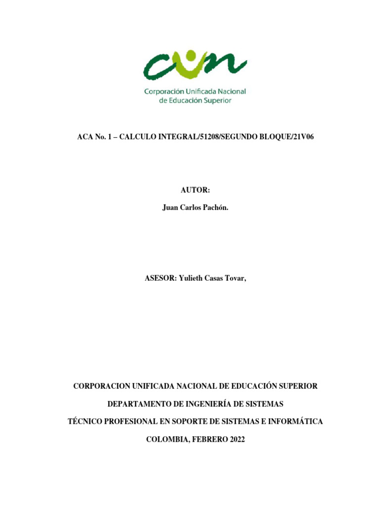ACA No. 1 - CALCULO INTEGRAL 51208 | PDF | Informática