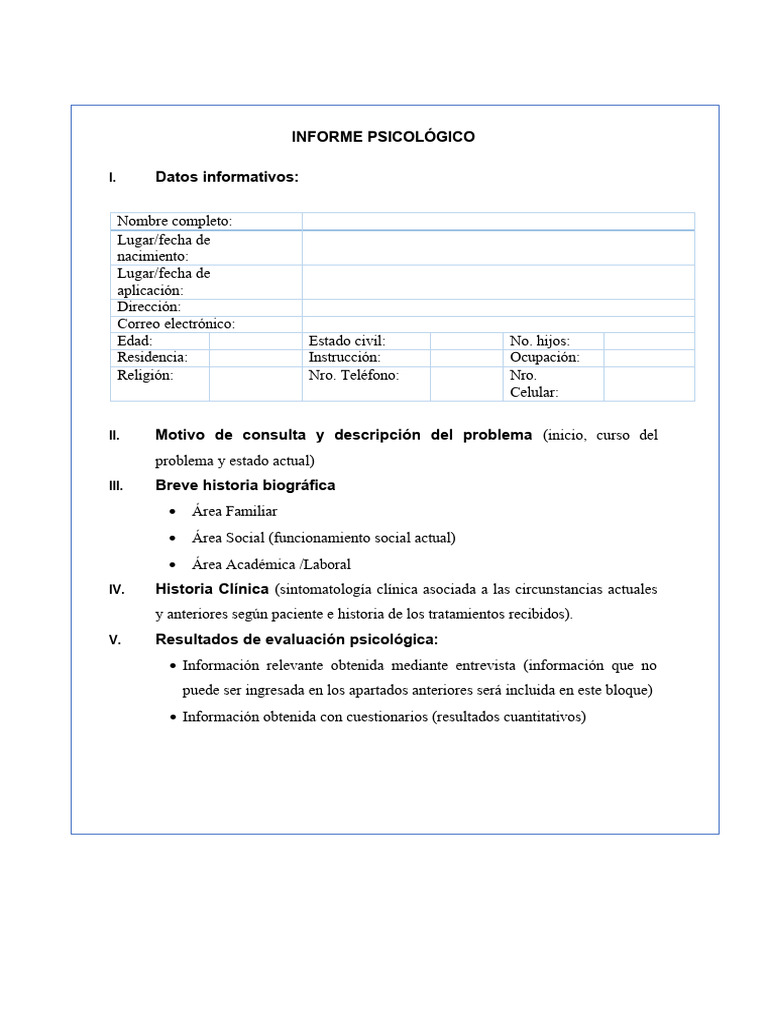 ANEXO 11-Formato de Informe Psicológico-1 | PDF