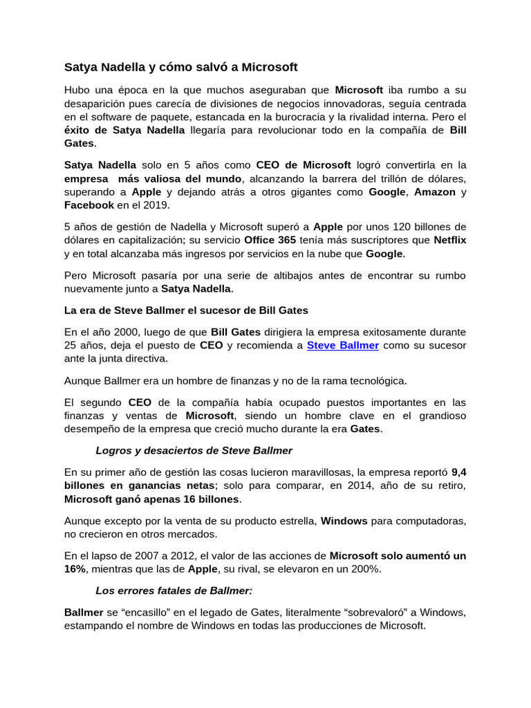 Satya Nadella: Revolución en Microsoft | PDF | Finanzas y dinero
