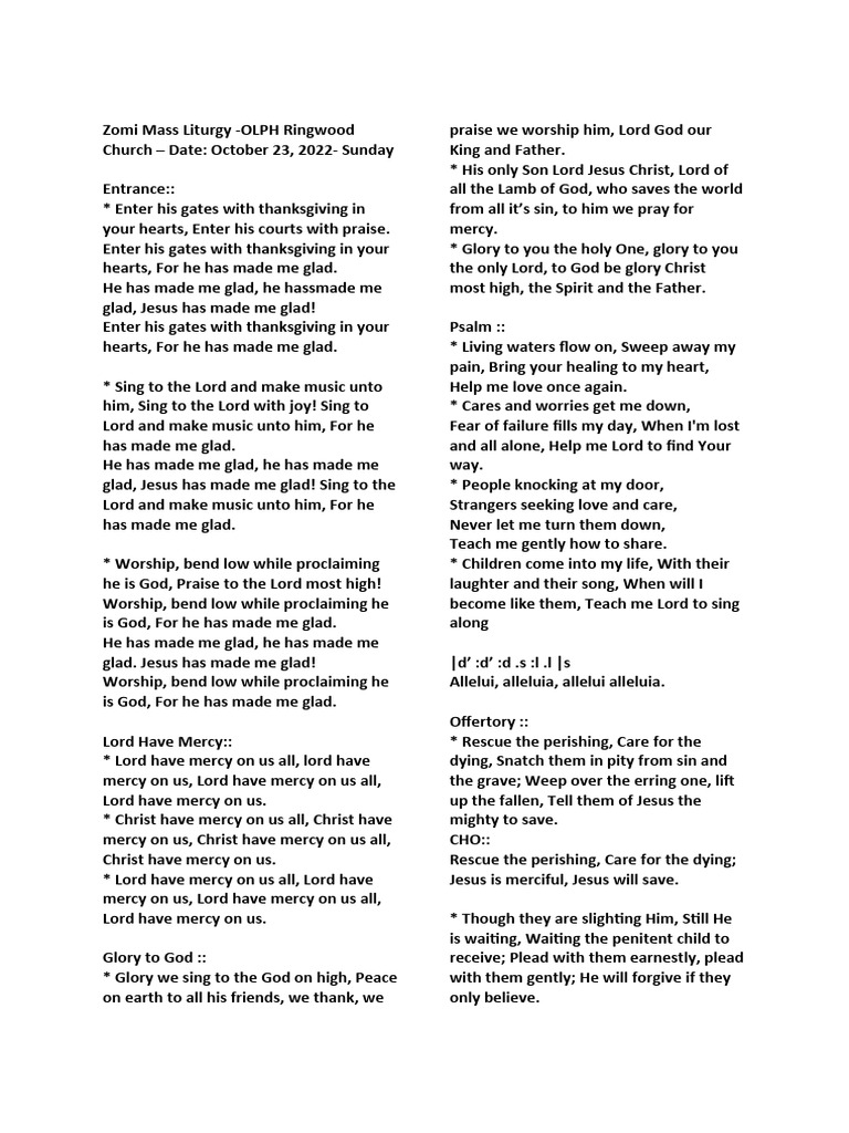 LITURGY IN ENGLISH MASS BY ZCCA | PDF