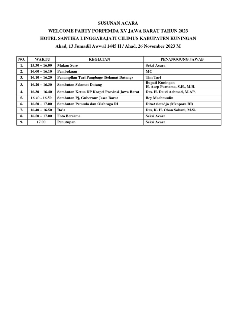 Susunan Acara Welcome Party | PDF