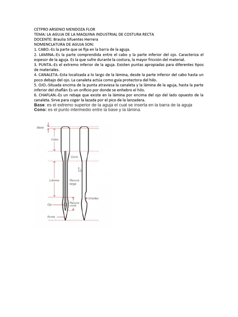 Partes de la Aguja Industrial Recta | PDF