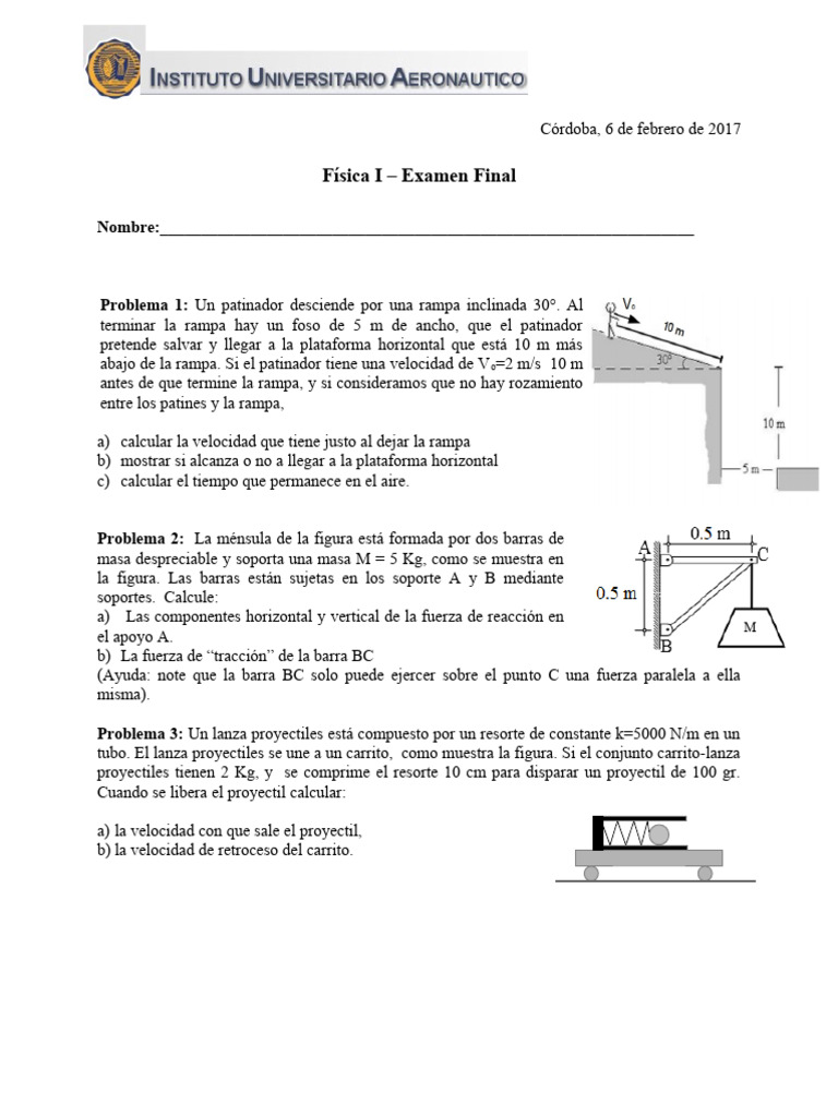 Examen FI 2017 02a | PDF | Fricción | Cantidades fisicas