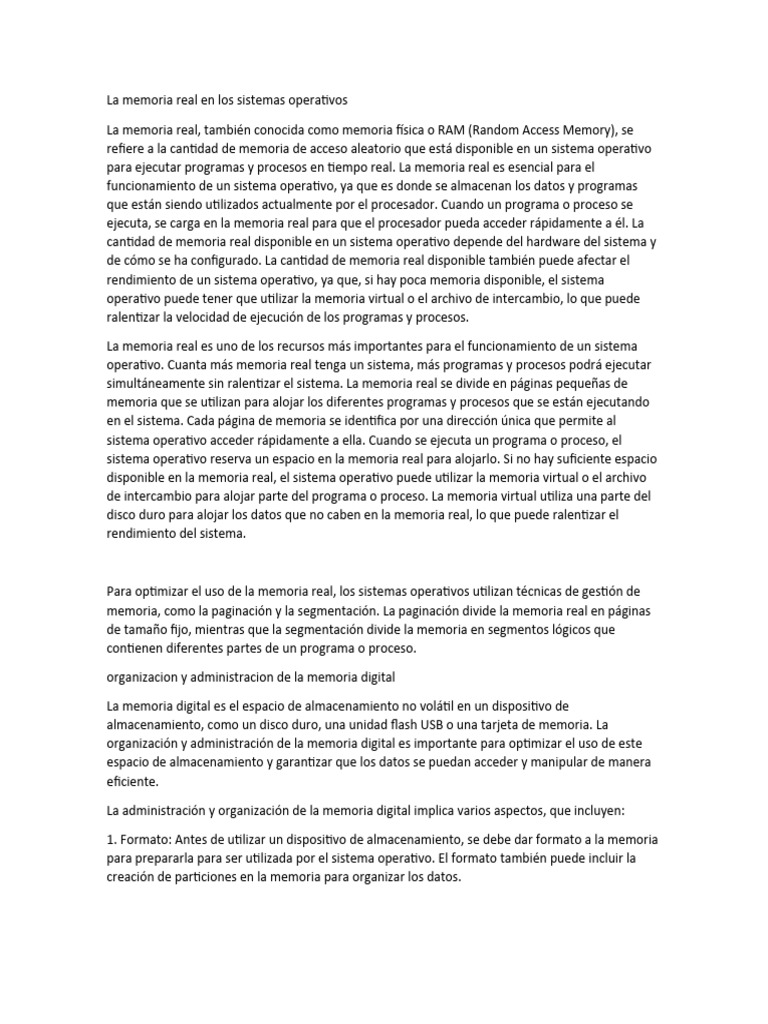 La Memoria Real en Los Sistemas Operativos | PDF | Informática | Tecnología