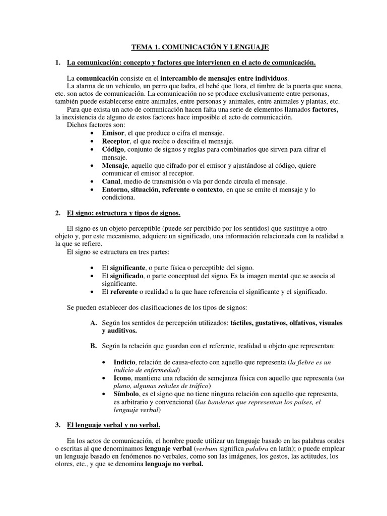 Tema 1 Comunicacion y Lenguaje | PDF