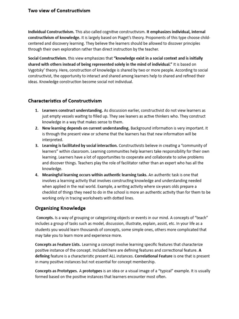Two View of Constructivism | PDF | Constructivism (Philosophy Of Education) | Concept