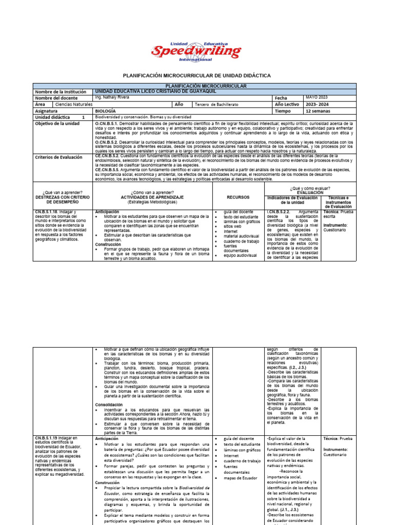 UNIDAD N0. 1 Bio SPEED | PDF | Biodiversidad | Evolución