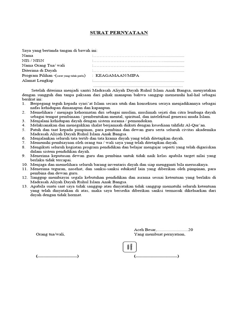 Surat Pernyataan. (Sisw Und) - PSB 2023 | PDF