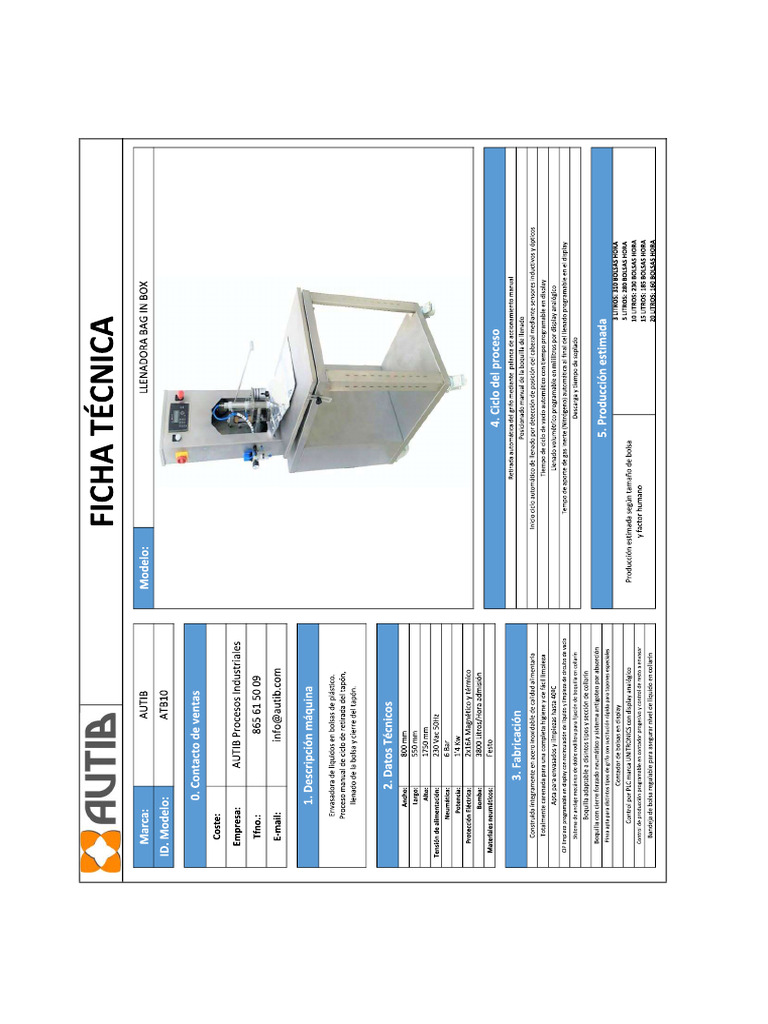 Ficha Técnica Llenadora Atb-10 | PDF