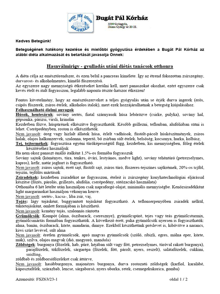 Fsz6323 Hasnyalmirigy Gyulladas Utani Dietas Tanacsok Otthonra | PDF