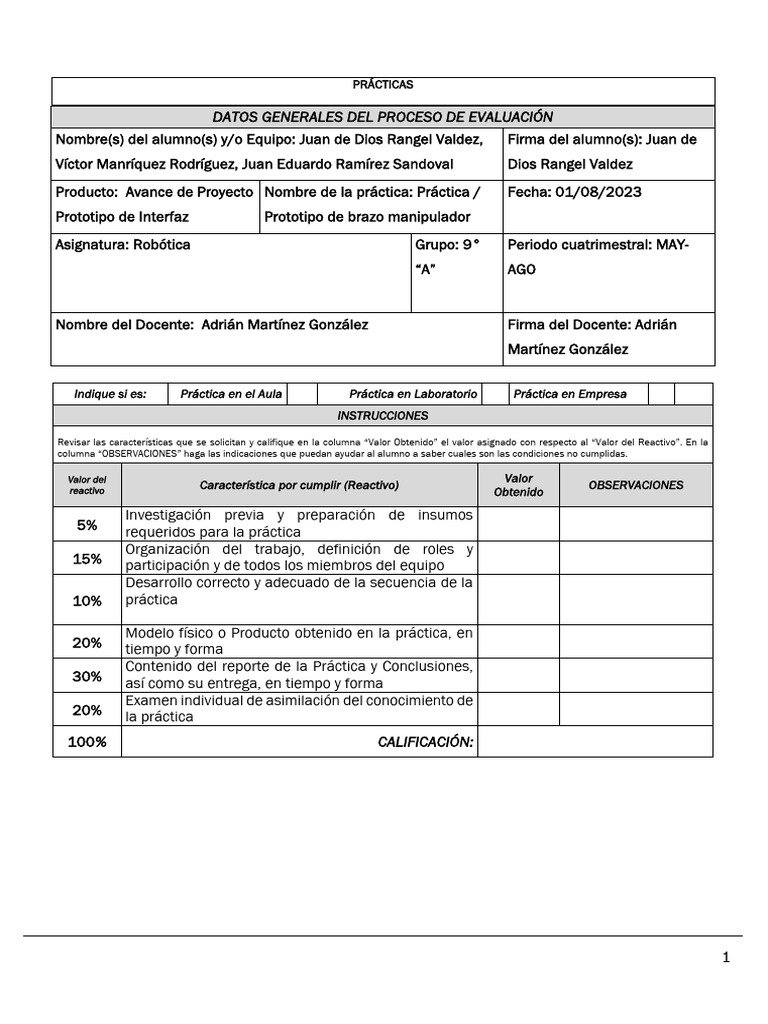 ROB - 2. - Práctica - Prototipo de Brazo Manipulador - Juan de Dios Rangel Valdez - 9A | PDF ...