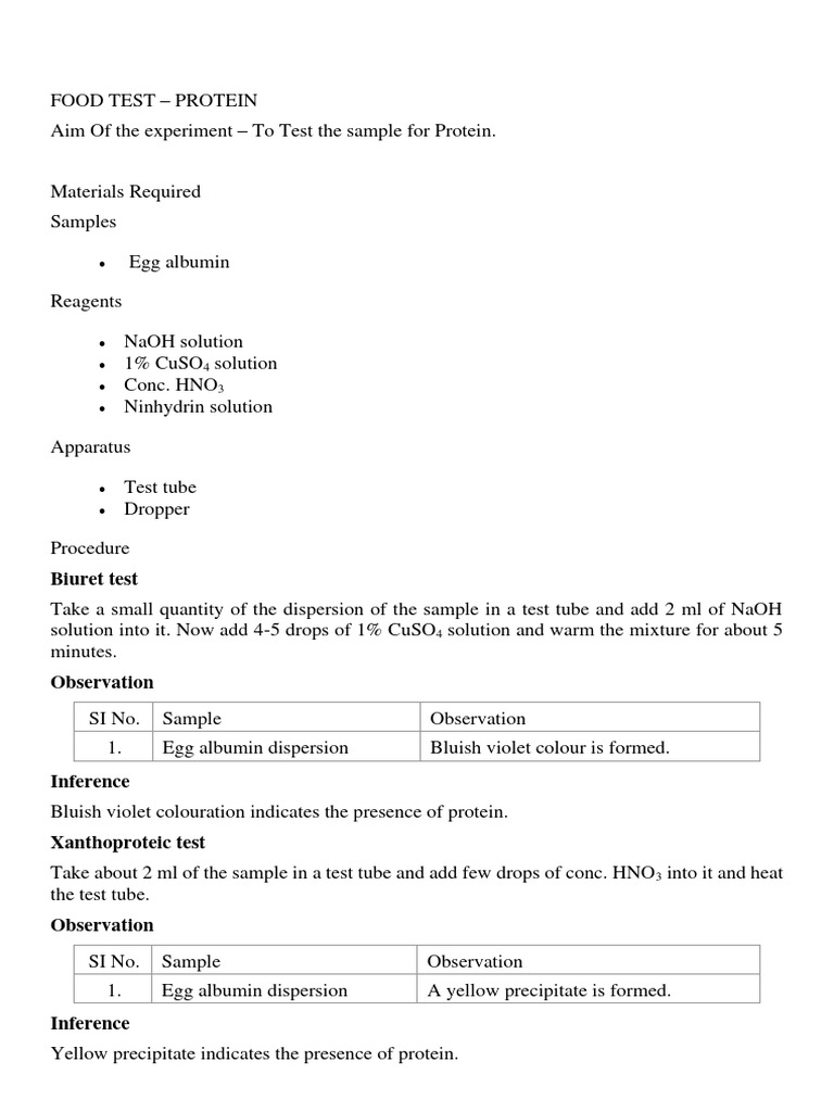 Food Test - Protein | PDF