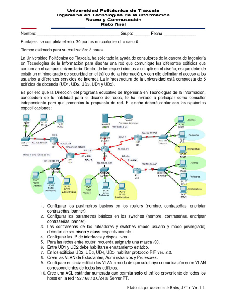 Reto - Final - Ruteo y Conmutación - 2020 Ver1.1 | PDF | Enrutador (Computación) | Transmisión ...