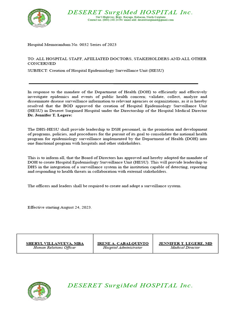 hospital policy for the creation of HESU | PDF