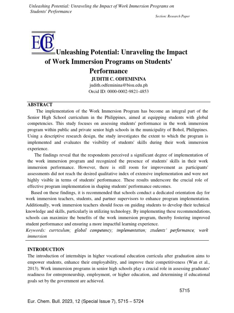 Unleashing Potential: Unraveling The Impact of Work Immersion Programs ...