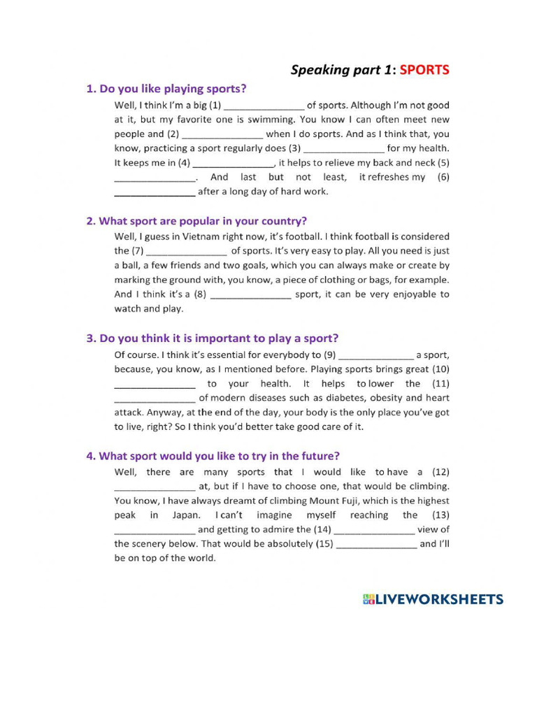 Ielts Speaking Part 1 - Sports | PDF