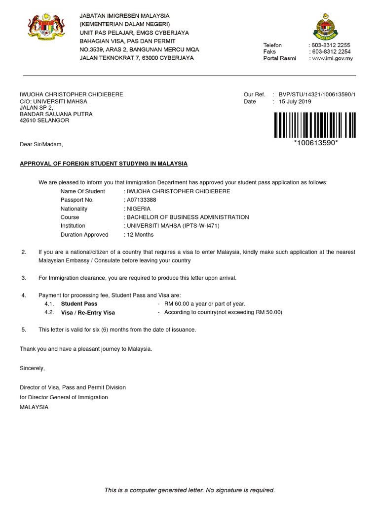 Iwuoha Christopher Chidiebere Approval | PDF