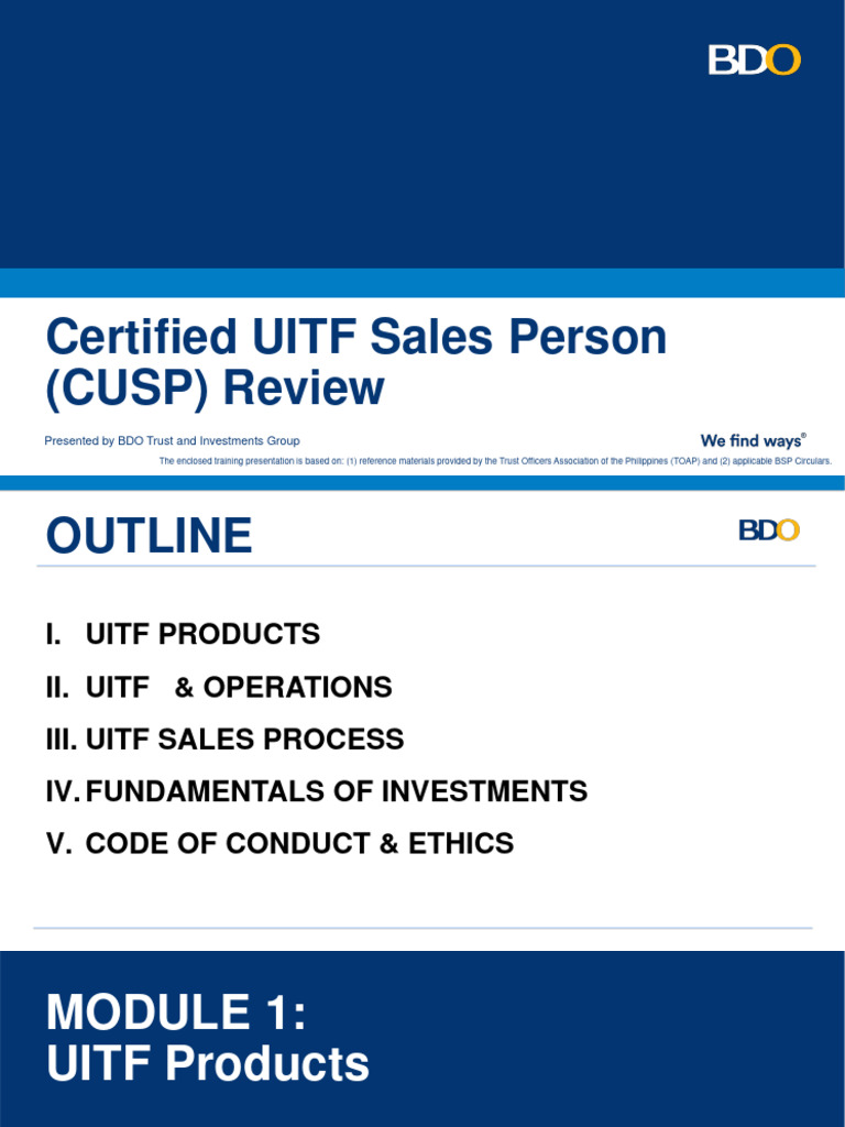 UITF Sales Person Certification Review | PDF | Business | Finance ...